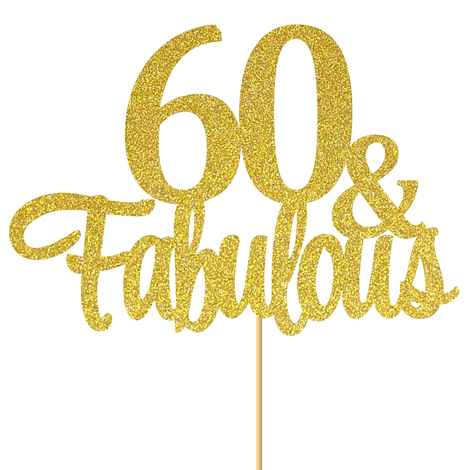 SVM CRAFT Gold Glitter 60 & Fabulous Cake Topper - 60 Anniversary ...